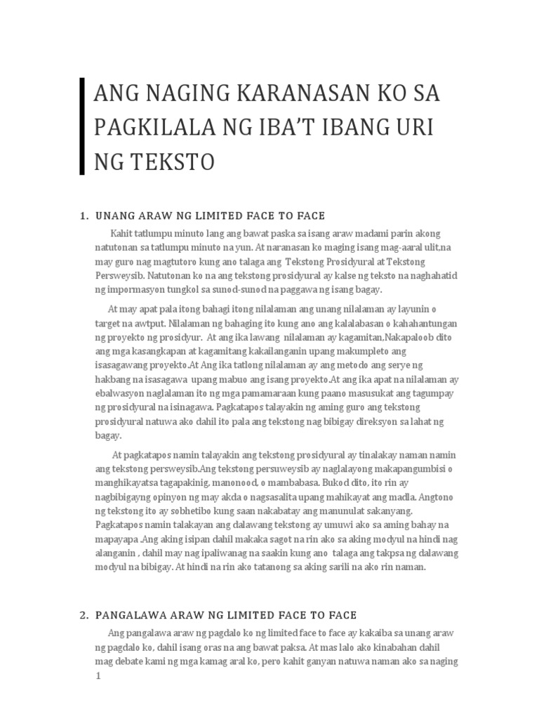 Karanasan Sa Pagkilala NG Iba't Ibang Uri NG Teksto | PDF