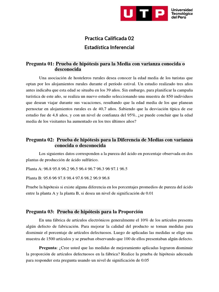 Practica Calificada 02 - Estadistica Inferencial | PDF | Estadísticas | Science