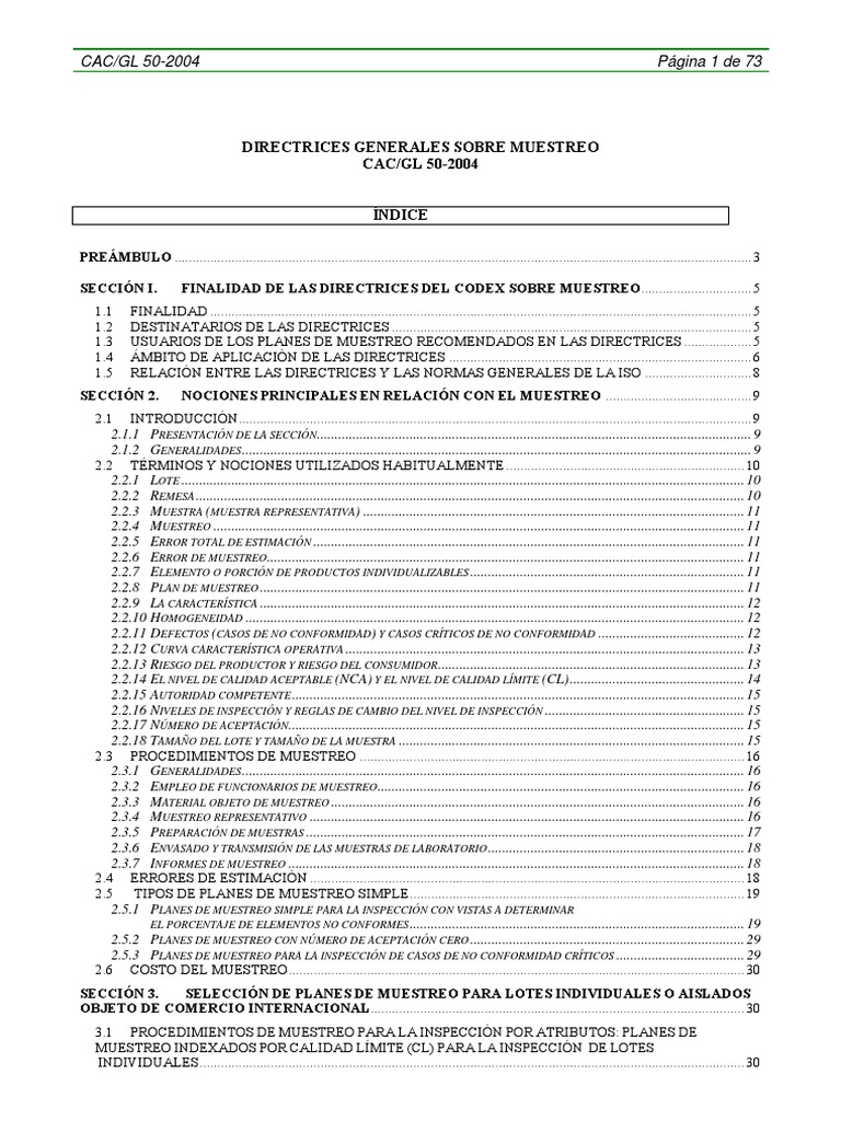 CODEX GL 50-2004 DIRECTRICES DE MUESTREOo. | PDF | Muestreo (Estadísticas) | Estadísticas
