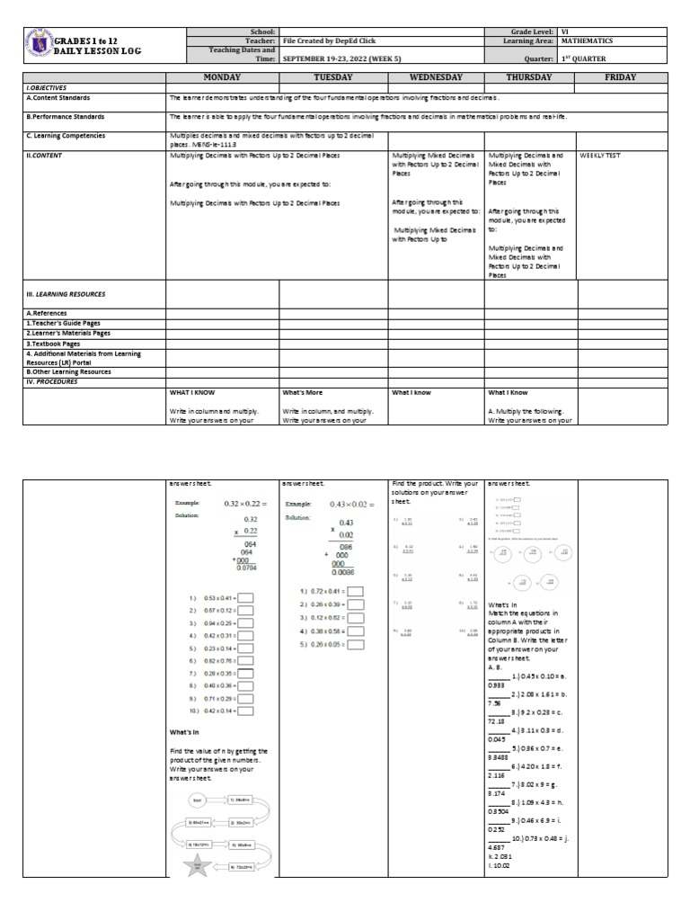 Multiplying Decimals Math Lesson | PDF | Multiplication | Numbers