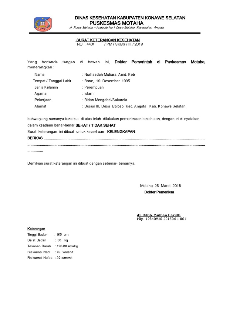 Surat Keterangan Kesehatan | PDF