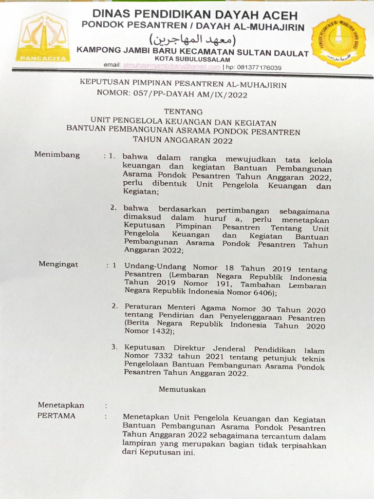 UPK2B Pembangunan Asrama Pesantren | PDF