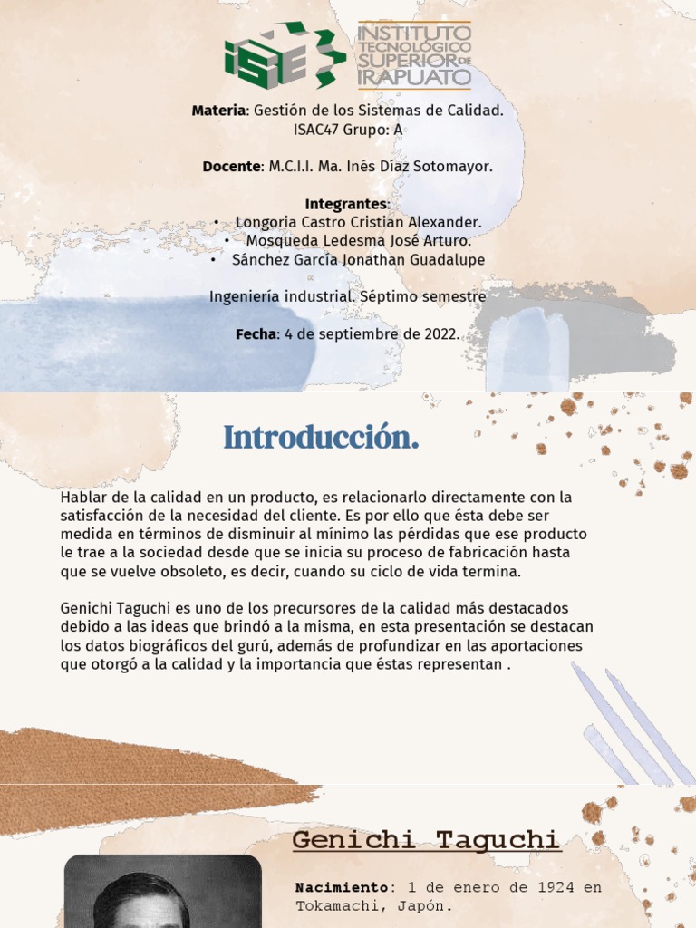 Genichi Taguchi y sus aportes a la calidad | PDF | Calidad (comercial ...