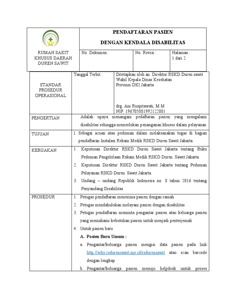 Pendaftaran Pasien Disabilitas RSKD Duren Sawit | PDF