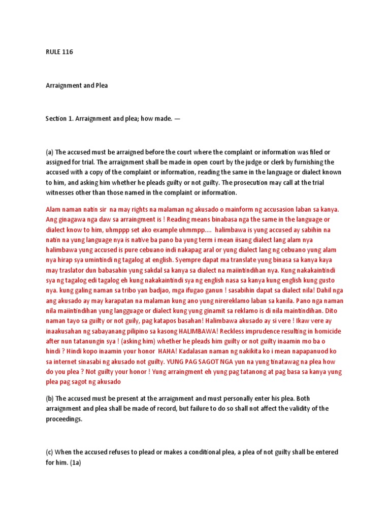 RULE 116-WPS Office | PDF | Plea | Arraignment