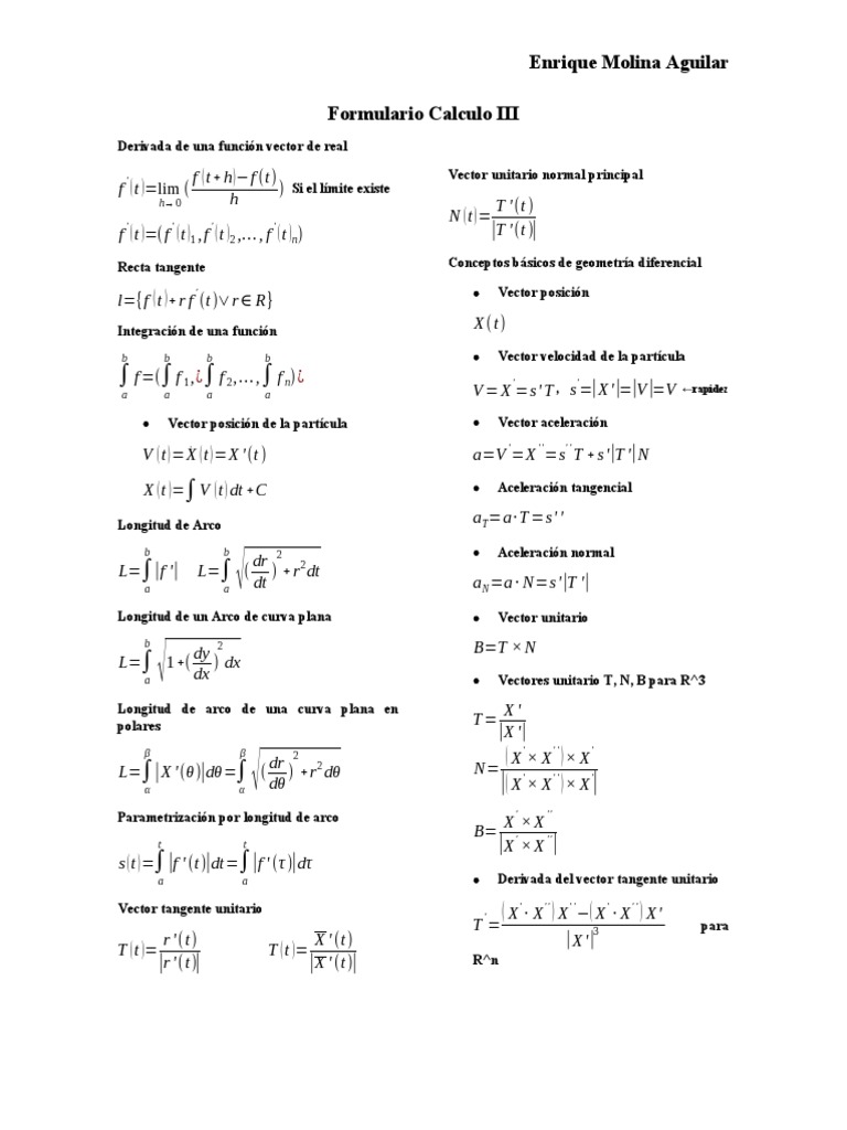 Formulario Calculo III | PDF | Física | Geometría
