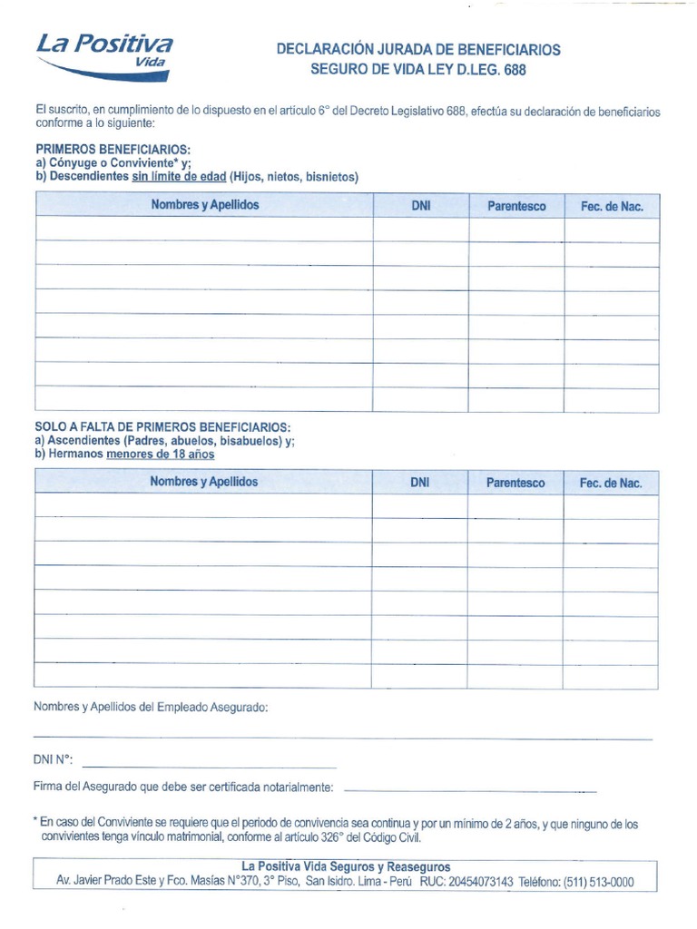 Declaración Jurada Vida Ley | PDF
