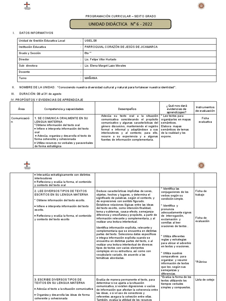 6.UNIDAD AGOSTO | PDF | Fe | Perú