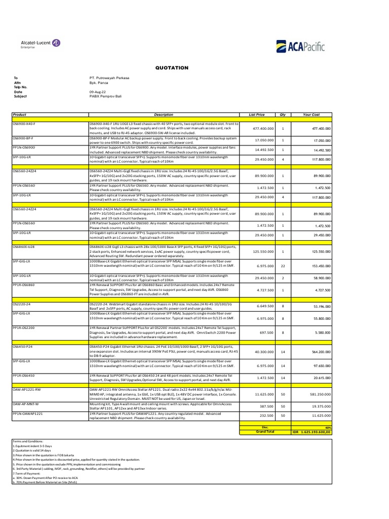 Al Cat El Quotation Bali Tek No | PDF | Computer Networking | Networking Standards