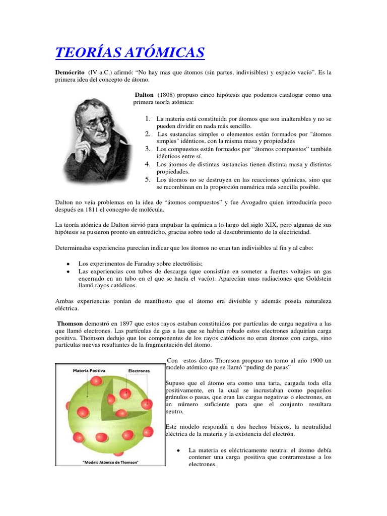 Teorías Atómicas: Evolución y Modelos | PDF | Electrón | Núcleo atómico