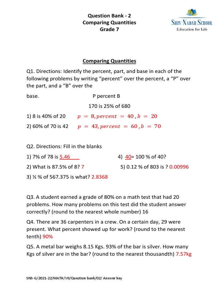 4 QB2-G7-Comapring Quantities-Answer Key | PDF