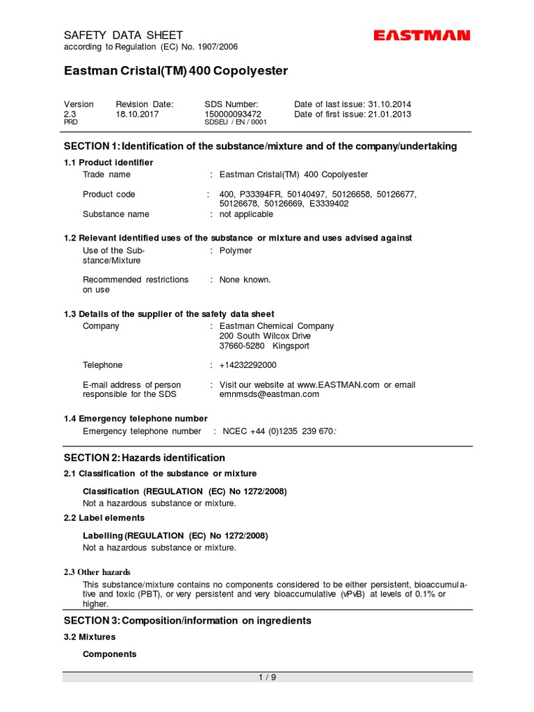 Cristal 400 SDS GE | PDF | Dangerous Goods | Toxicity