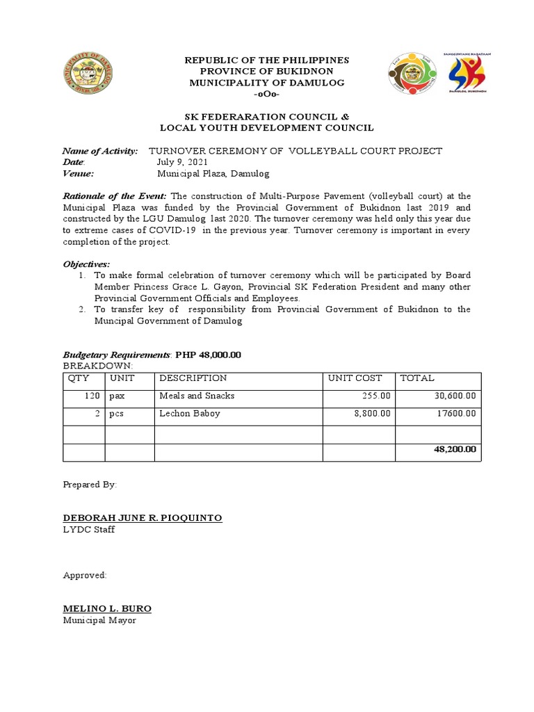Turnover Ceremony for Volleyball Court | PDF | Social Science | Science ...