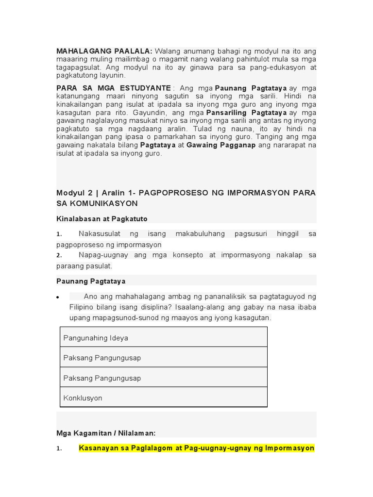 Module 2 - Filipino 1 | PDF