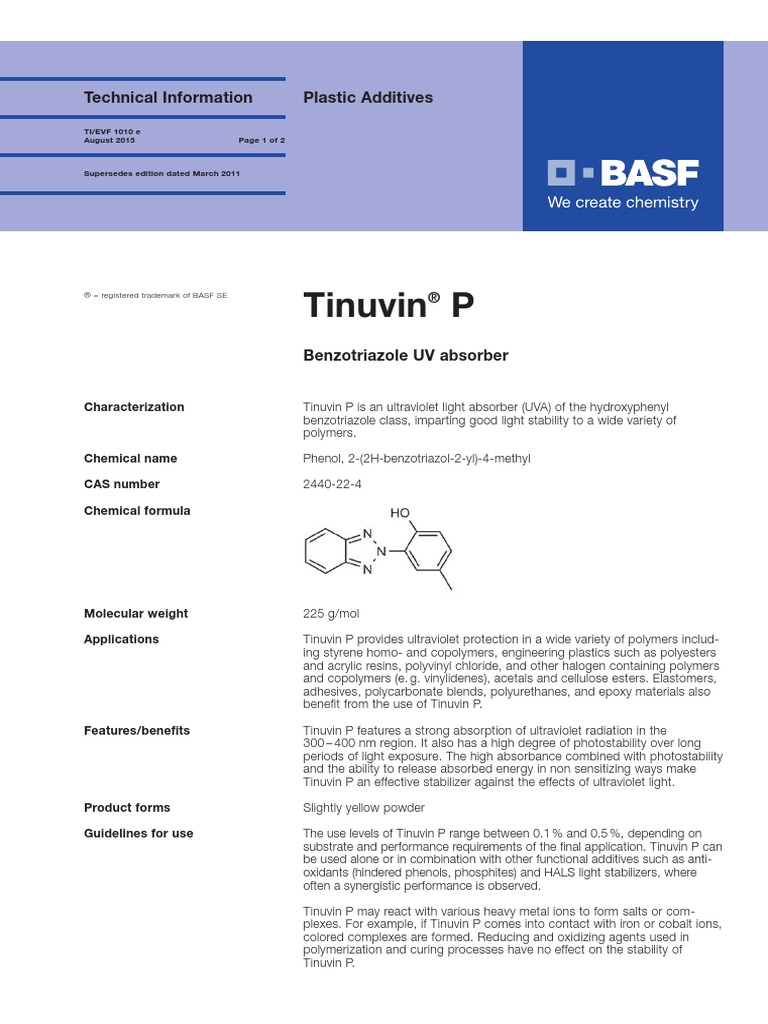 Tinuvin P - BASF | PDF | Ultraviolet | Polymers