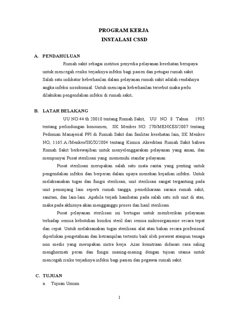 Program Kerja Unit CSSD | PDF
