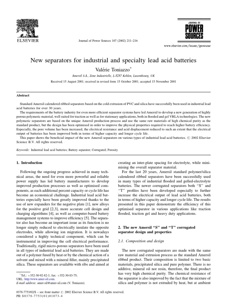 Advanced Amersil Lead Acid Separators | PDF | Porosity | Rechargeable ...