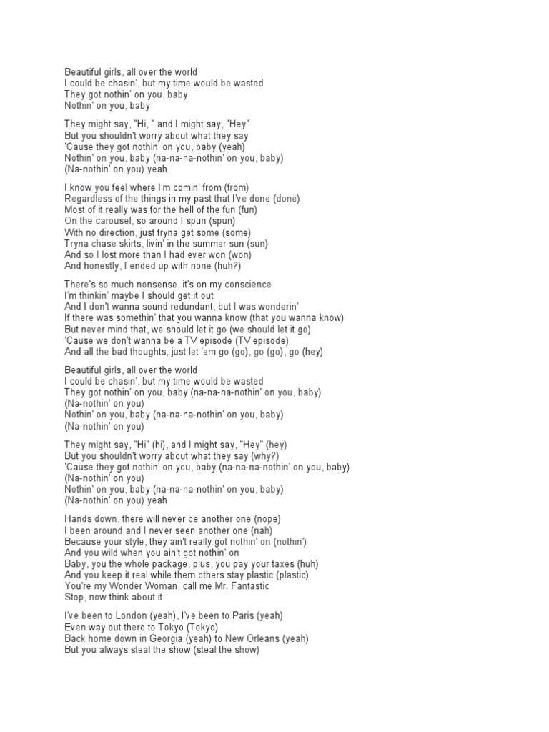 Nothing On You - Bruno Mars - Lyrics | PDF