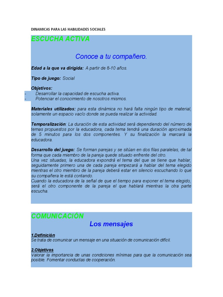 Dinamicas para Las Habilidades Sociales | PDF | Comunicación