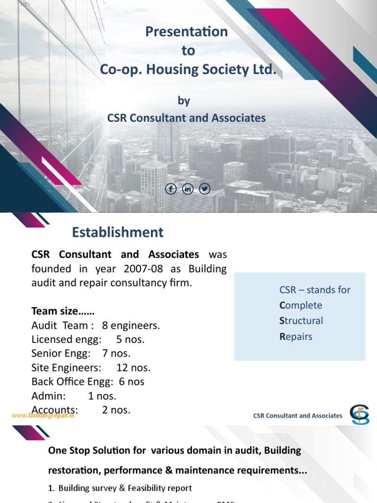 Presentation For Structural Audit Report To Residential Co-Op. Housing ...