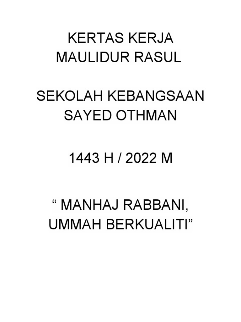 Kertas Kerja Maulidur Rasul 2022 | PDF