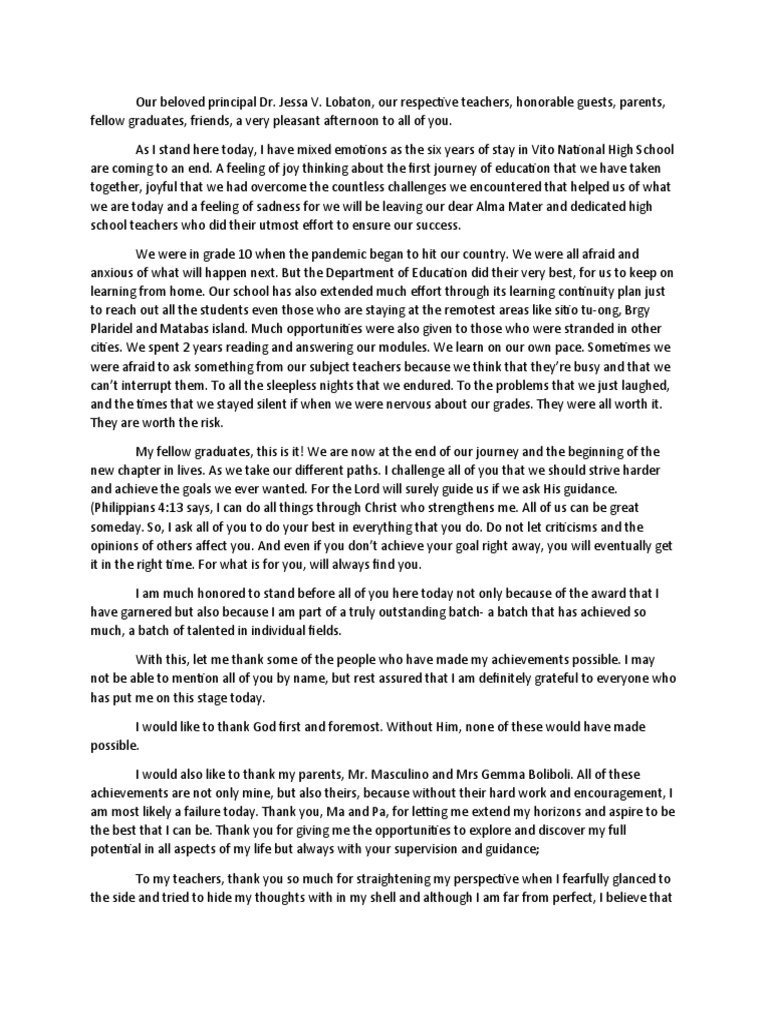 My Inspirational Speech - BATCH 2022 | PDF | Self-Improvement
