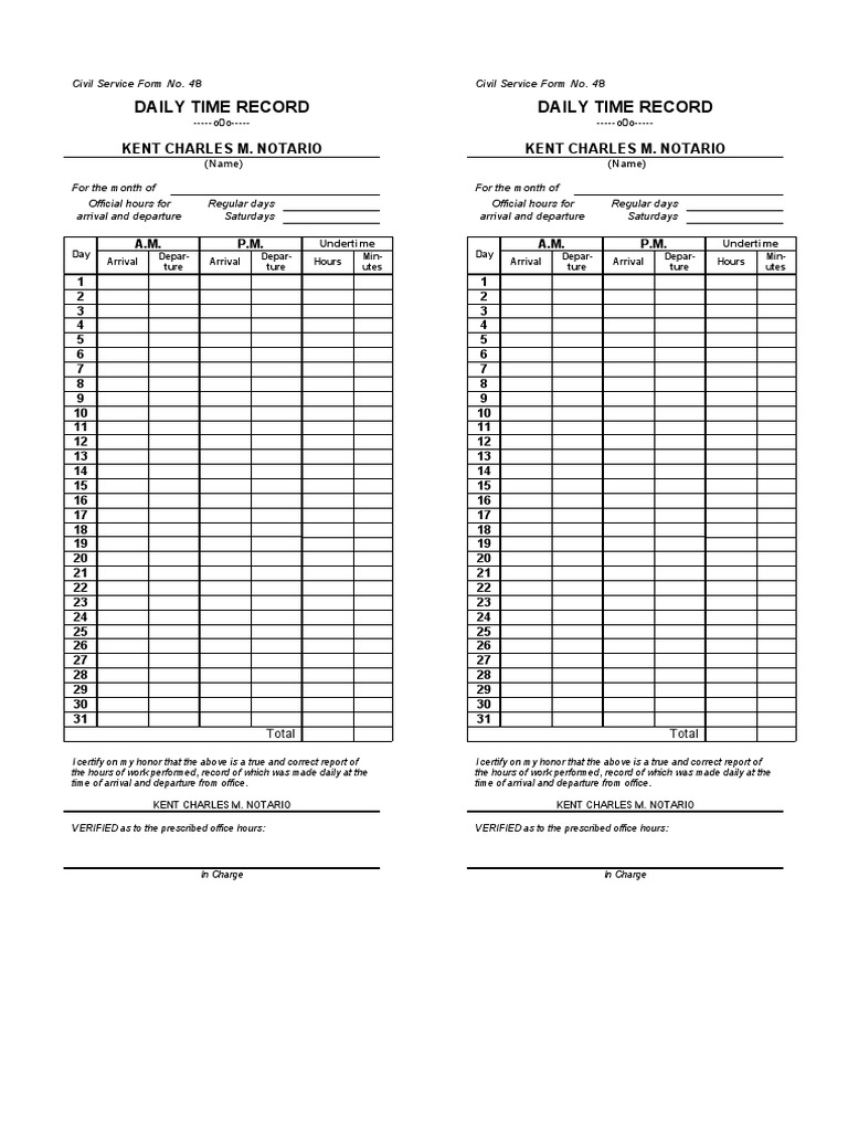 Daily Time Record for Civil Service | PDF