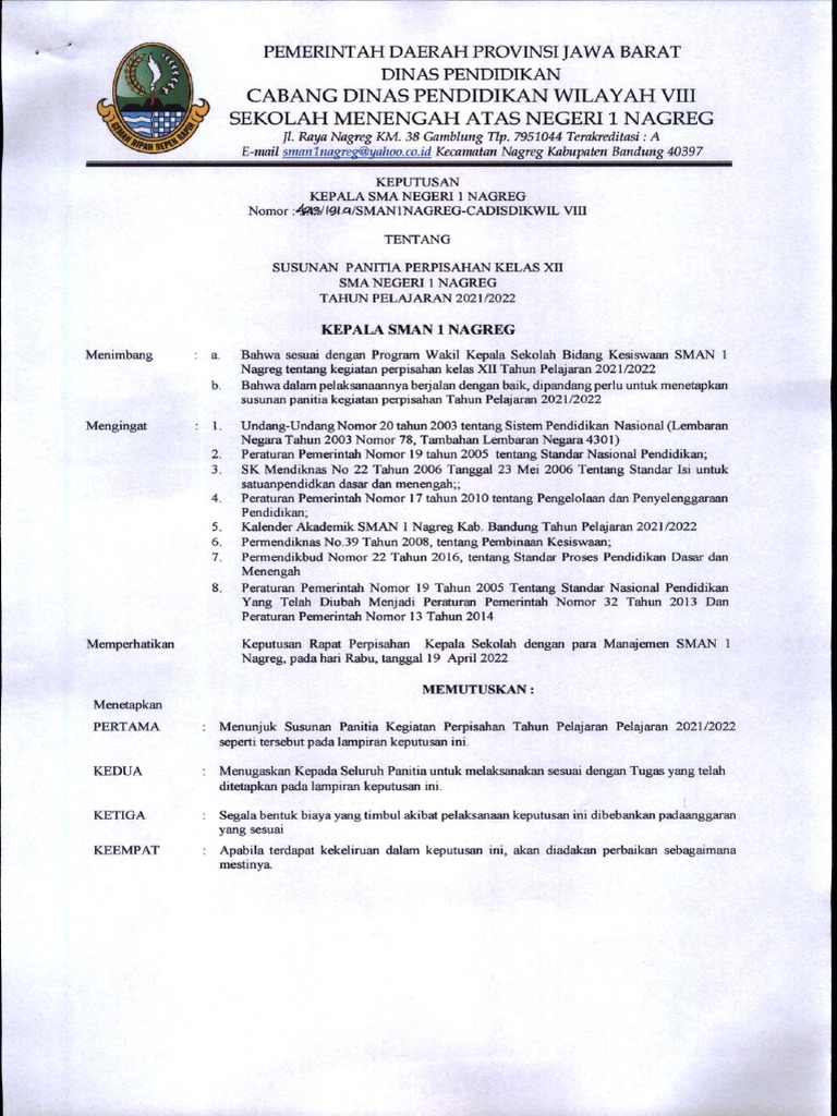 SK Susunan Panitia Perpisahan Kelas Xii076 | PDF