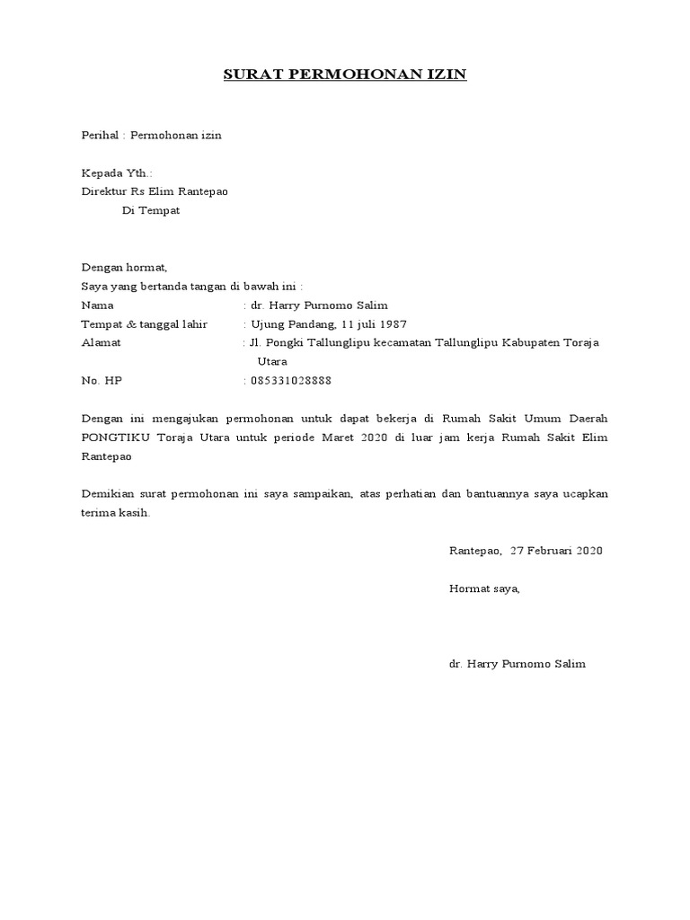 Surat Permohonan Izin. | PDF