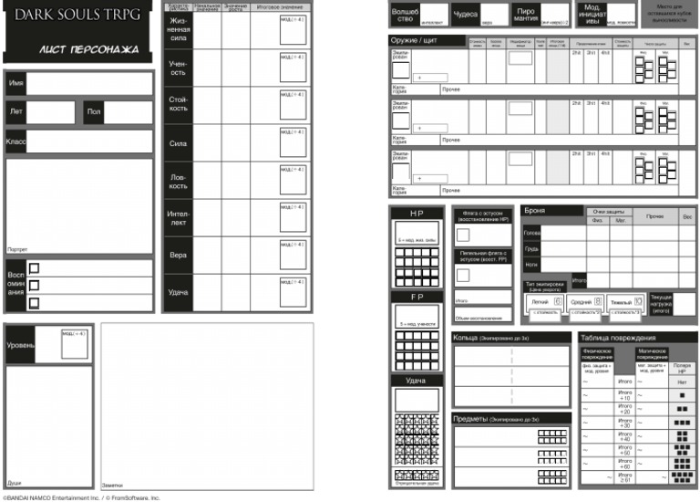 Dark Souls TRPG v. 0.3.1 - Character Sheet - Russian | PDF