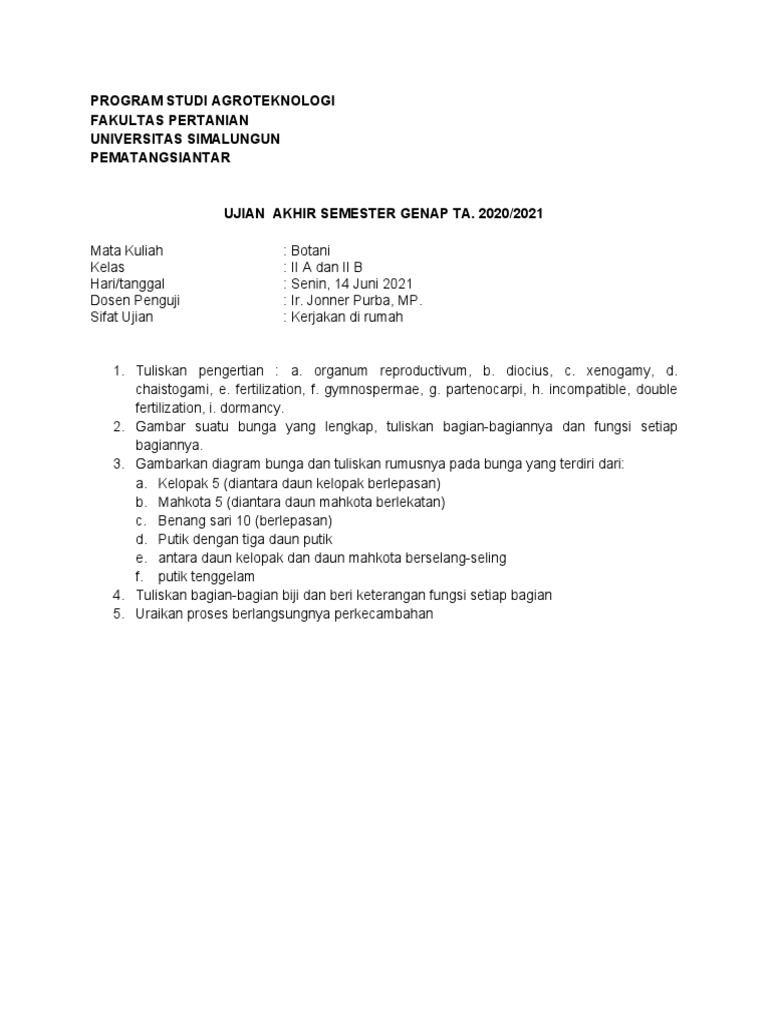 Soal UAS Botani | PDF