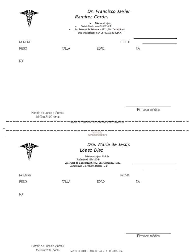 Formato de Receta Medica para Imprimir | PDF