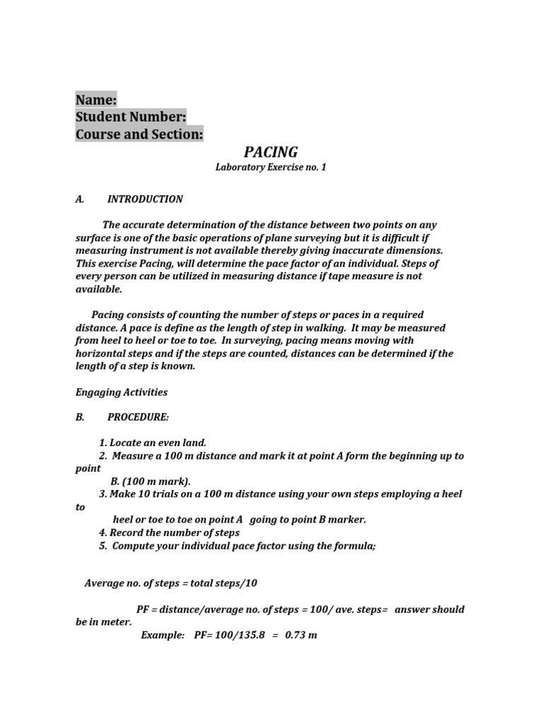 Pacing Method for Distance Measurement | PDF | Surveying | Measurement