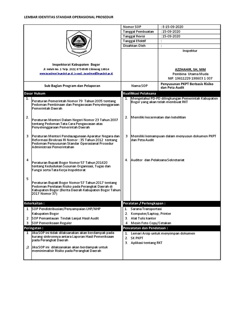 SOP Penyusunan Peta Audit Dan PKPT Berbasis Risiko | PDF