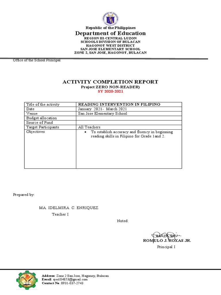 ACR - Filipino Reading Intervention | PDF | Reading Comprehension ...