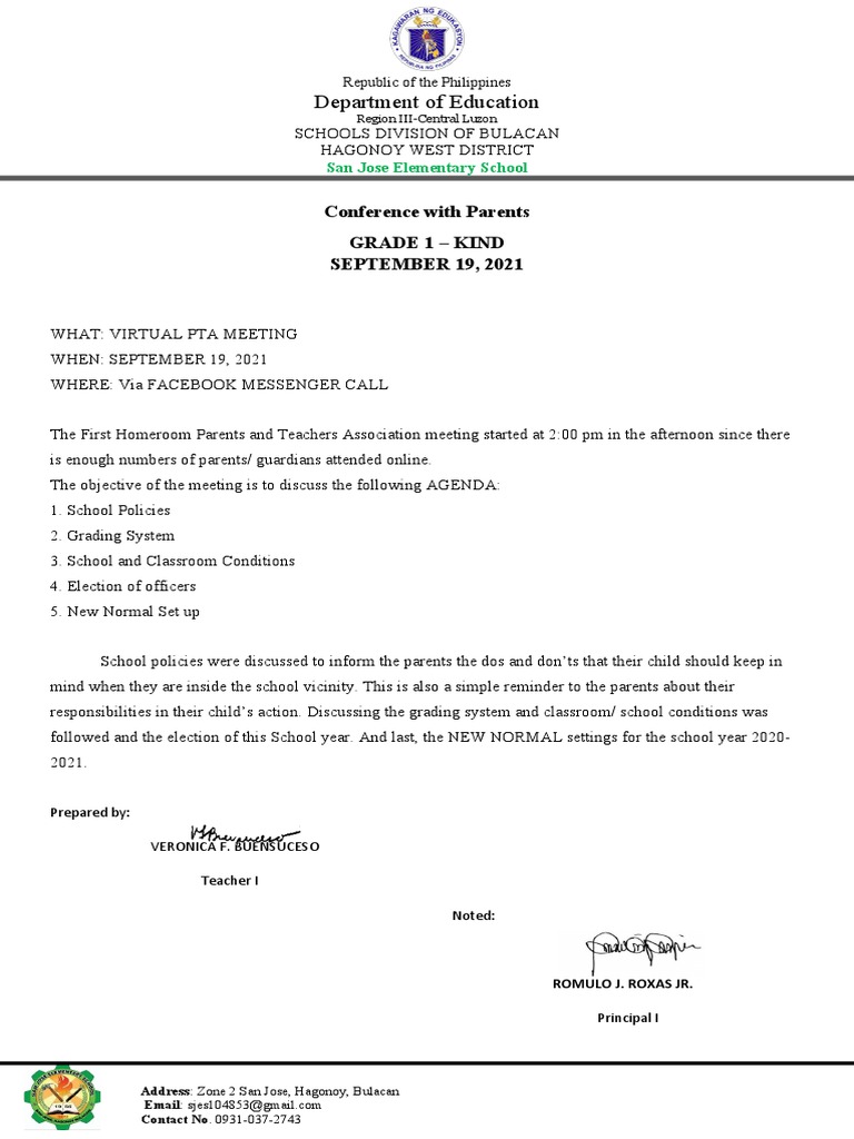 ACR - GRADE 1 Conference With Parents | PDF | Social Institutions