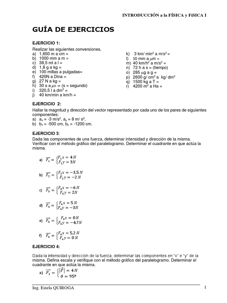 GUIA 1 de EJERCICIOS en FISICA | Descargar gratis PDF | Fricción | Velocidad
