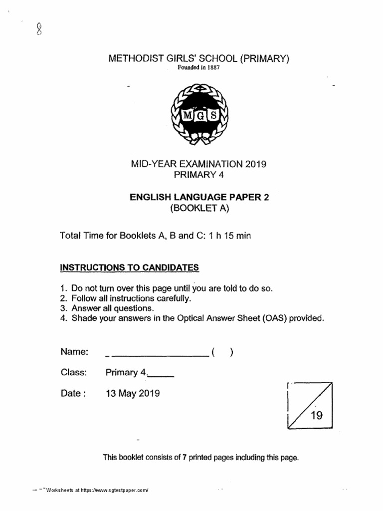 P4 English SA1 2019 MGS Exam Papers | PDF