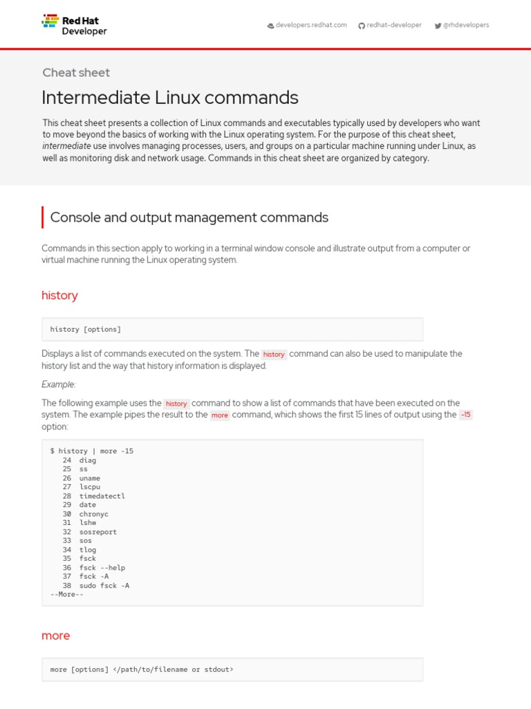 Intermediate Linux Commands Cheat Sheet v2 Red Hat Developer | PDF ... Intermediate Linux Commands Cheat Sheet v2 Red Hat Developer | PDF ...