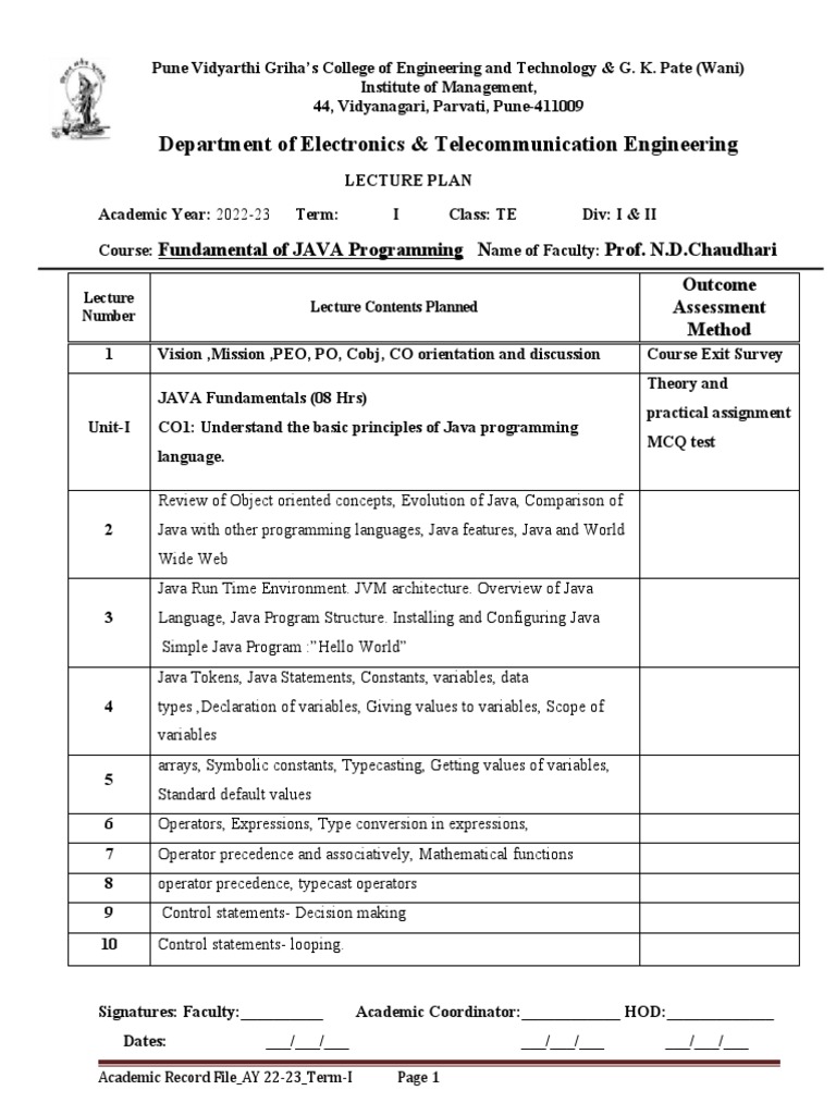 LecturePlanning FJP | PDF | Method (Computer Programming) | Class (Computer Programming)