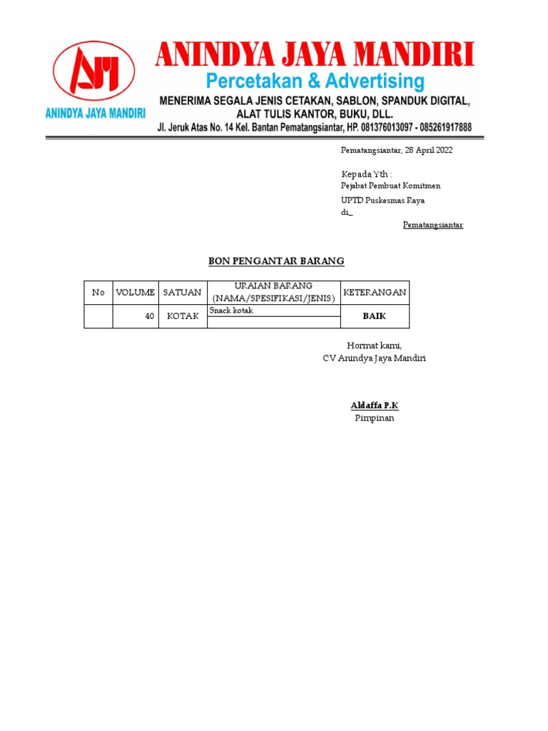 Bon Faktur SPJ Snack April 2022 | PDF