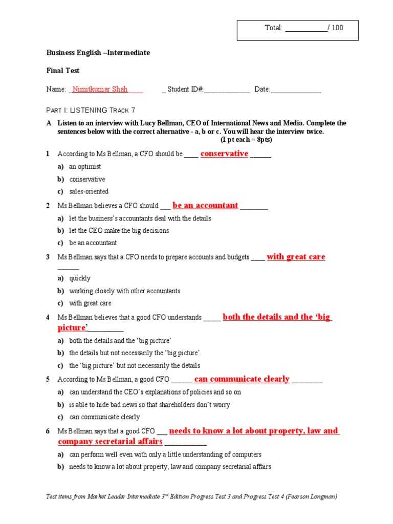 Business English Final Test | PDF | Economies