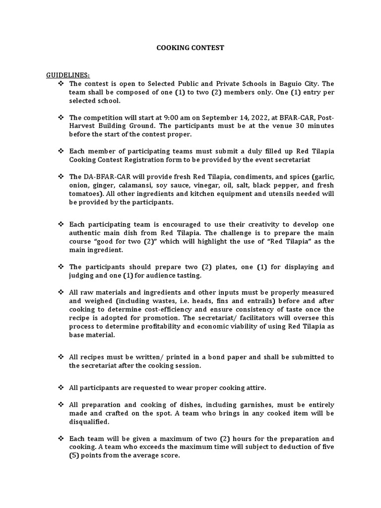 Cooking Contest Guidelines and Criteria | PDF | Foods | Asian Cuisine