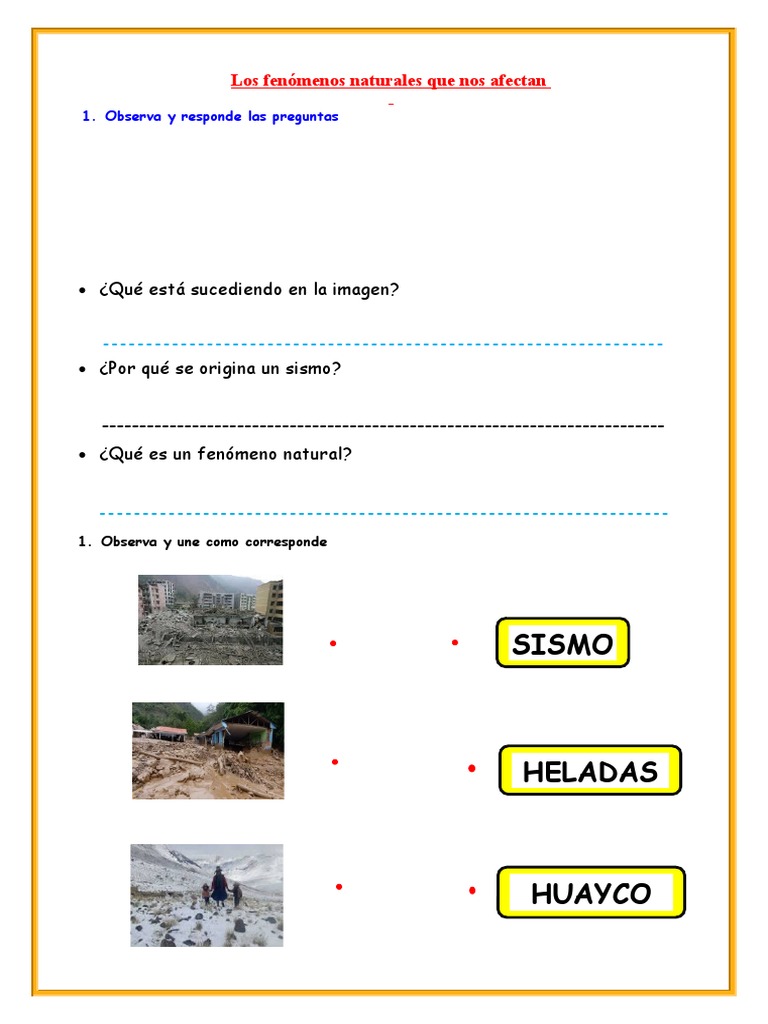 E6 Ficha d1 Ps Fenomenos Naturales Que Nos Afectan | PDF | Temblores ...