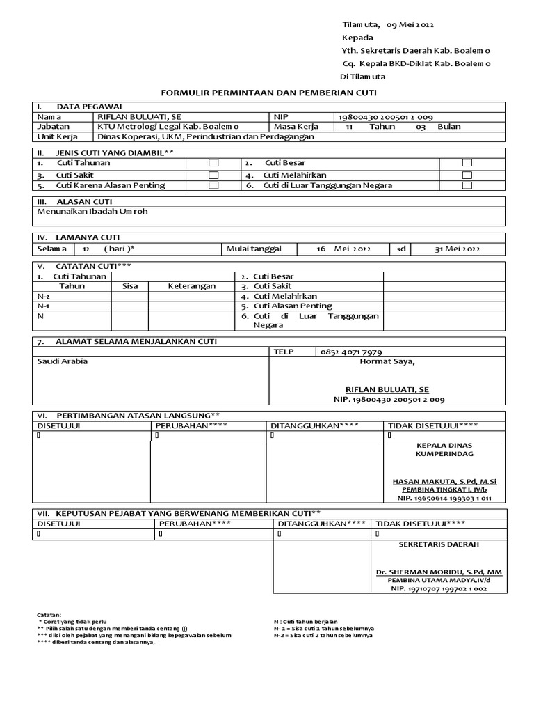 Format Cuti Asn Terbaru | PDF