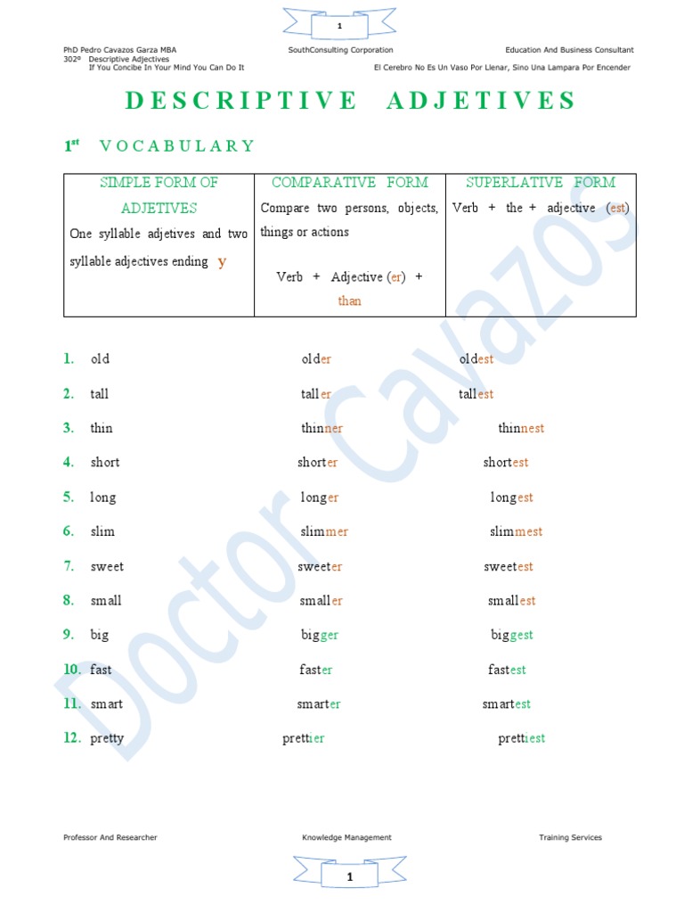 B1 2º Descriptive Adjectives | PDF | Adjective | Grammar