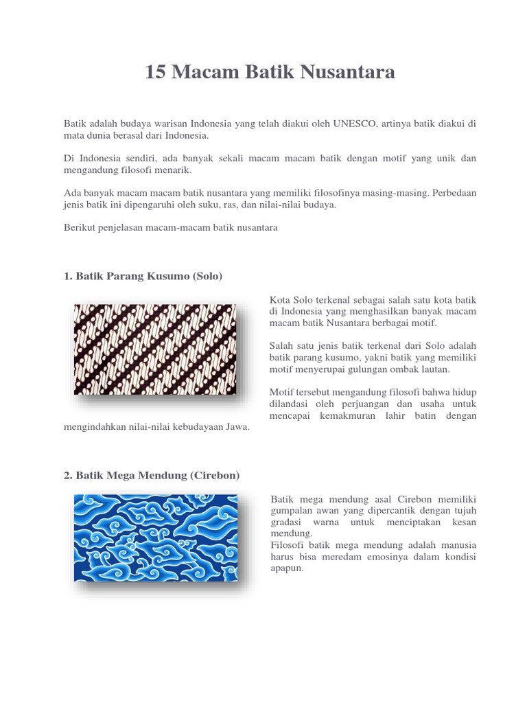 15 Macam Macam Batik Nusantara | PDF
