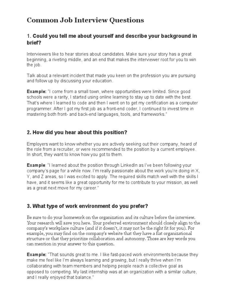 Common Job Interview Questions | Download Free PDF | Job Interview | Recruitment