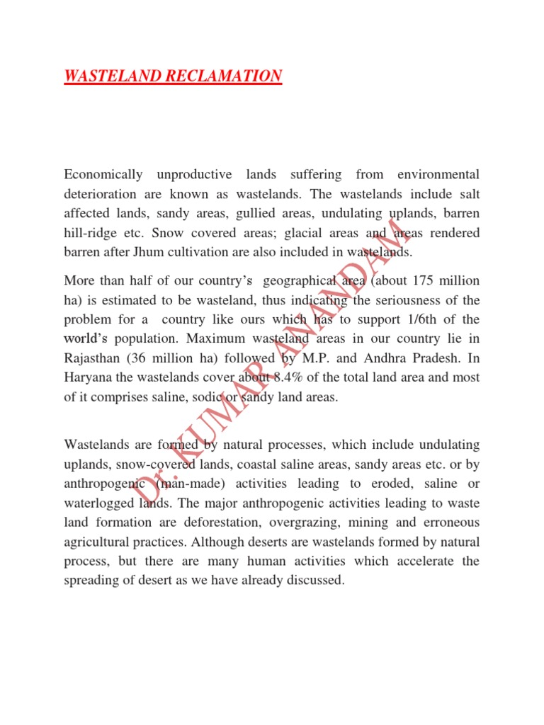 Wasteland Reclamation | PDF | Drainage | Soil