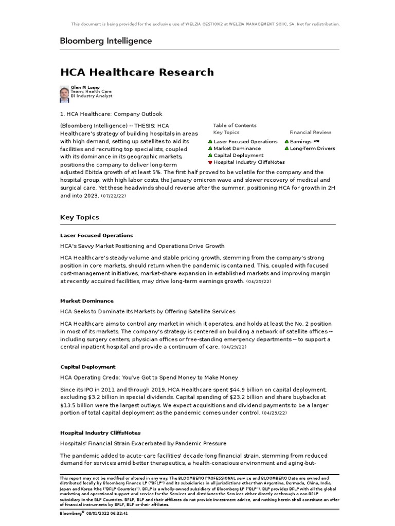 HCA Healthcare Company Outlook | PDF | Health Care | Hospital